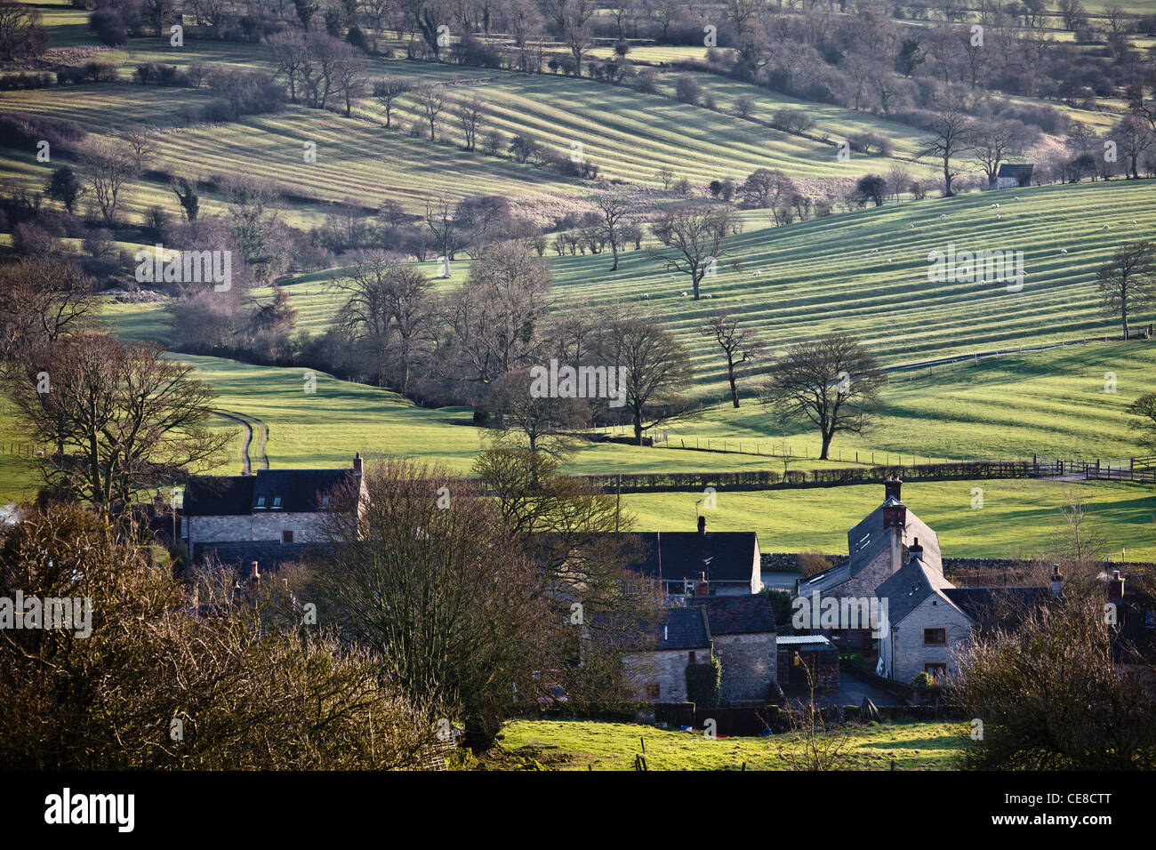 Medieval ridge and furrow markings in fields at Brassington, Derbyshire ...
