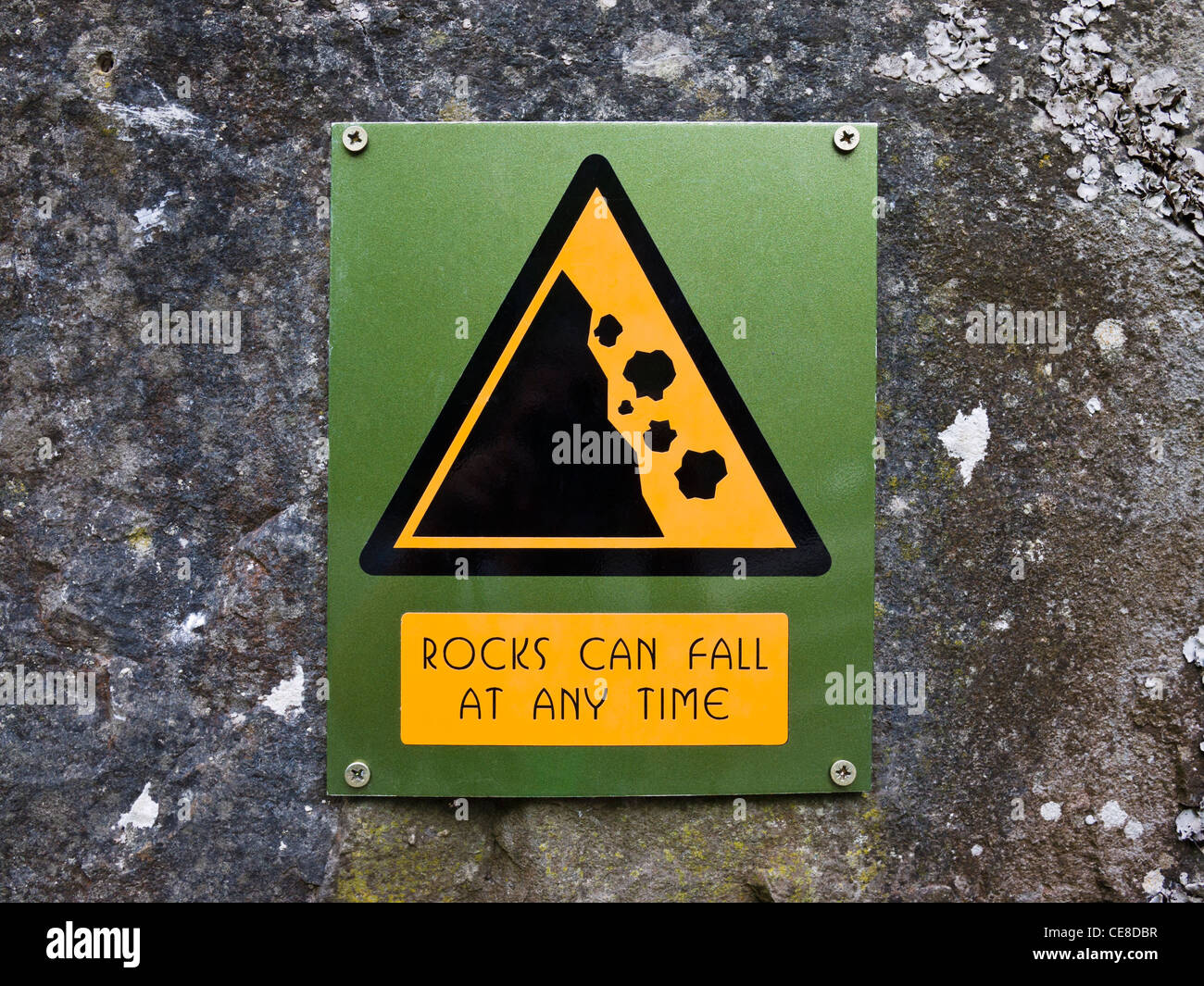 Rockfall warning sign at Cheddar Gorge, Somerset, England Stock Photo ...