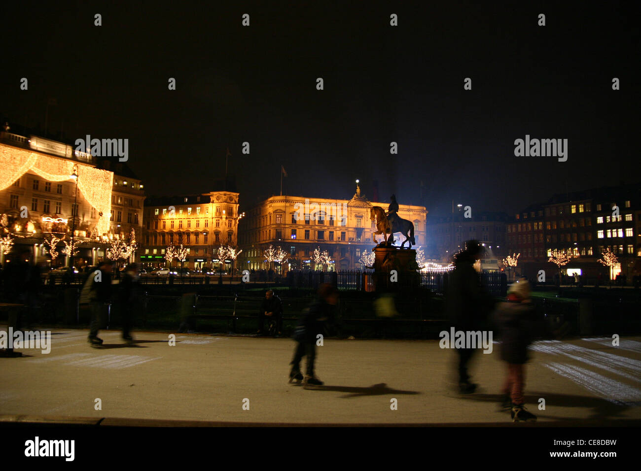 Ice skaters on Kongens Nytorv in the Danish capital, Copenhagen ...