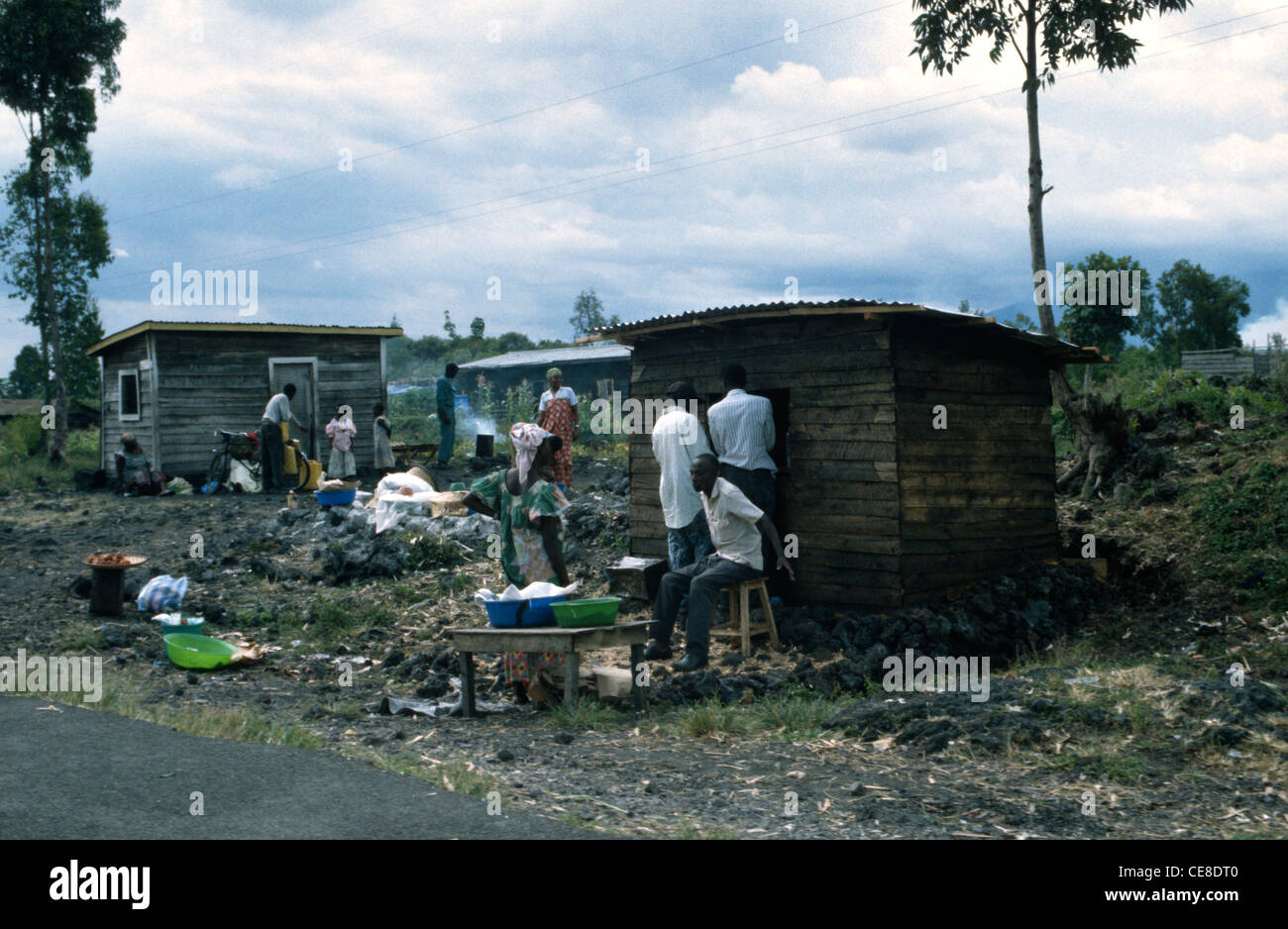 Small market huts at the side of the road in Goma, Democratic Republic ...