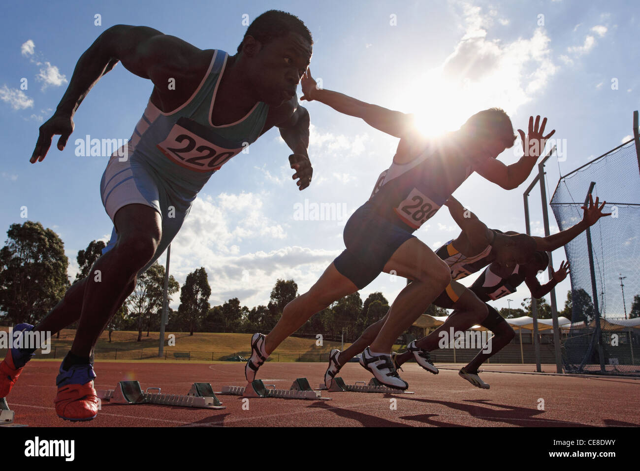 Runners Taking Off From Starting Point Stock Photo - Alamy