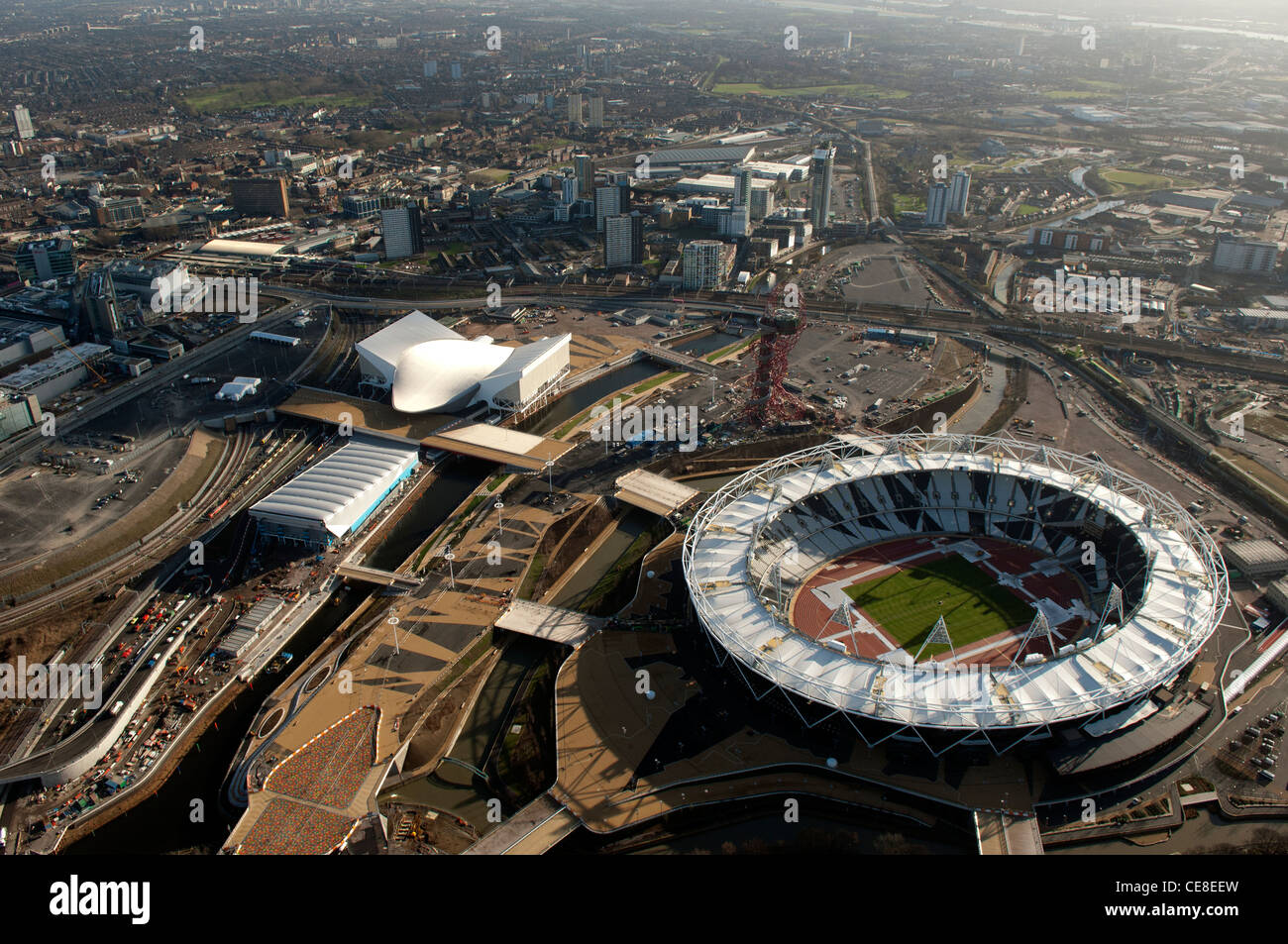The Olympic Stadium and Park for the 2012 Olympics from the air in ...