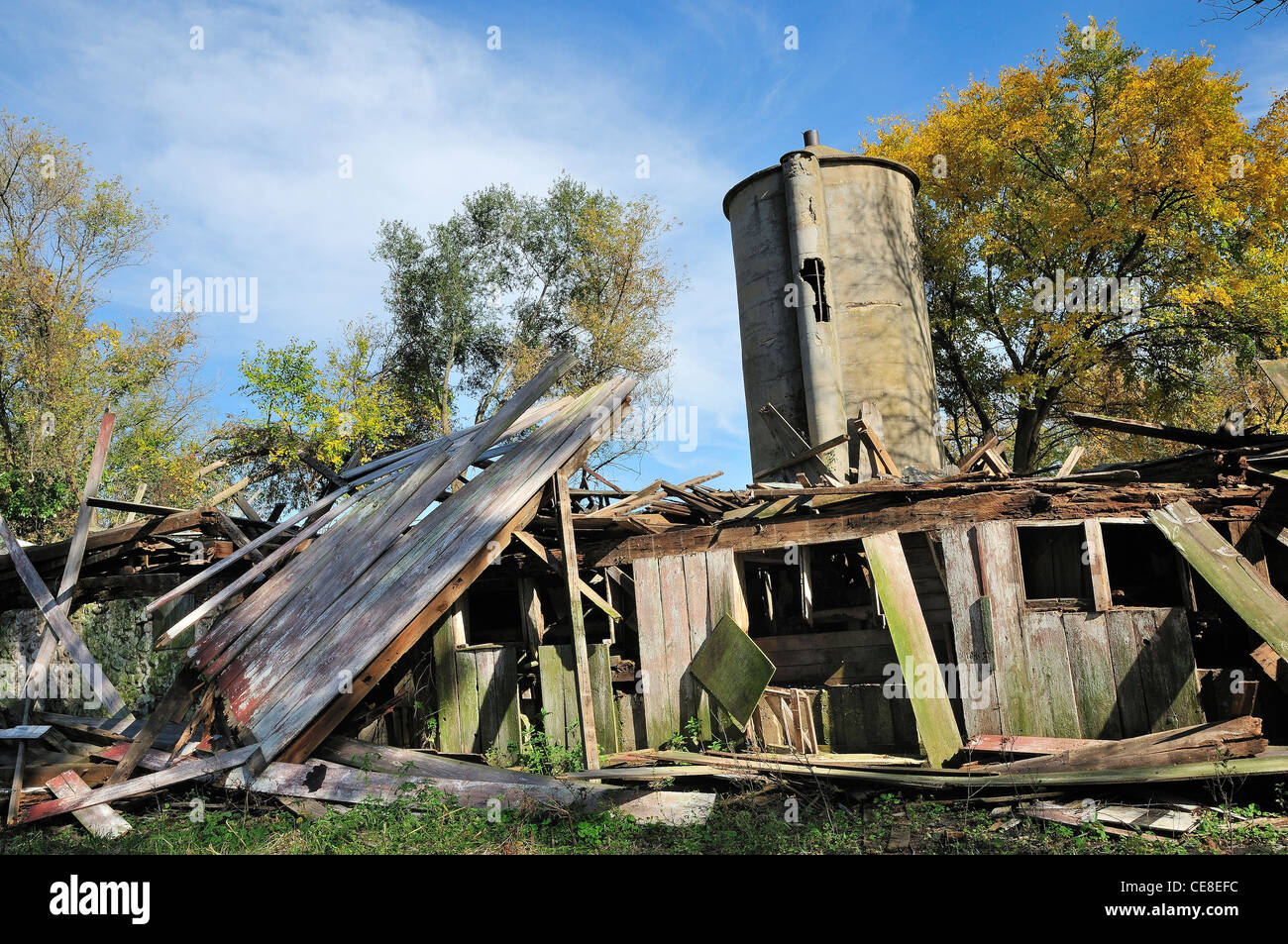An old aged barn the was destroyed by a storm with high winds Stock ...