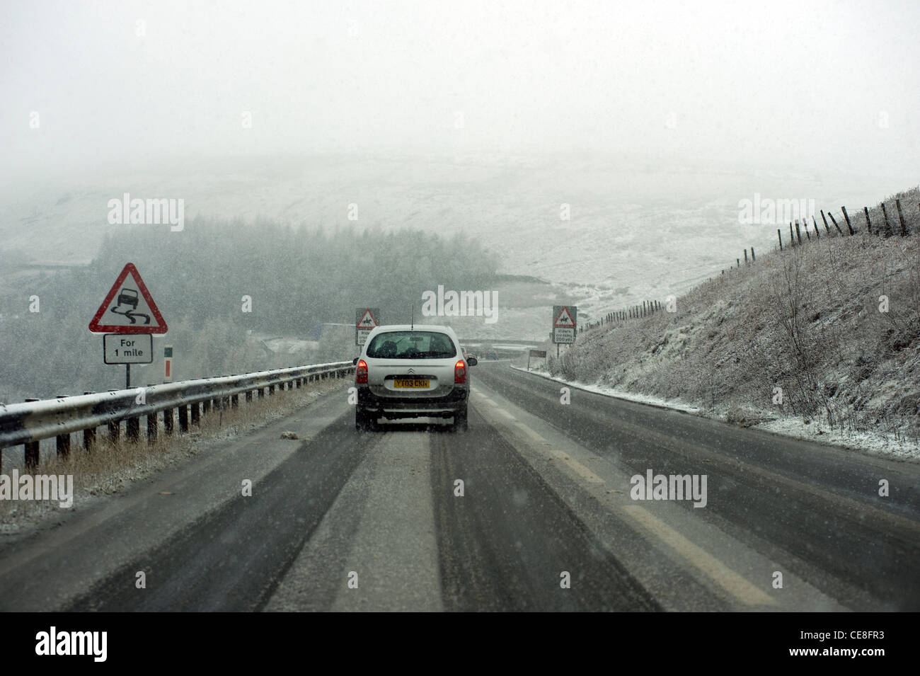 Bad driving conditions on the Woodhead Pass, Pennines, UK. Jan 2012 ...