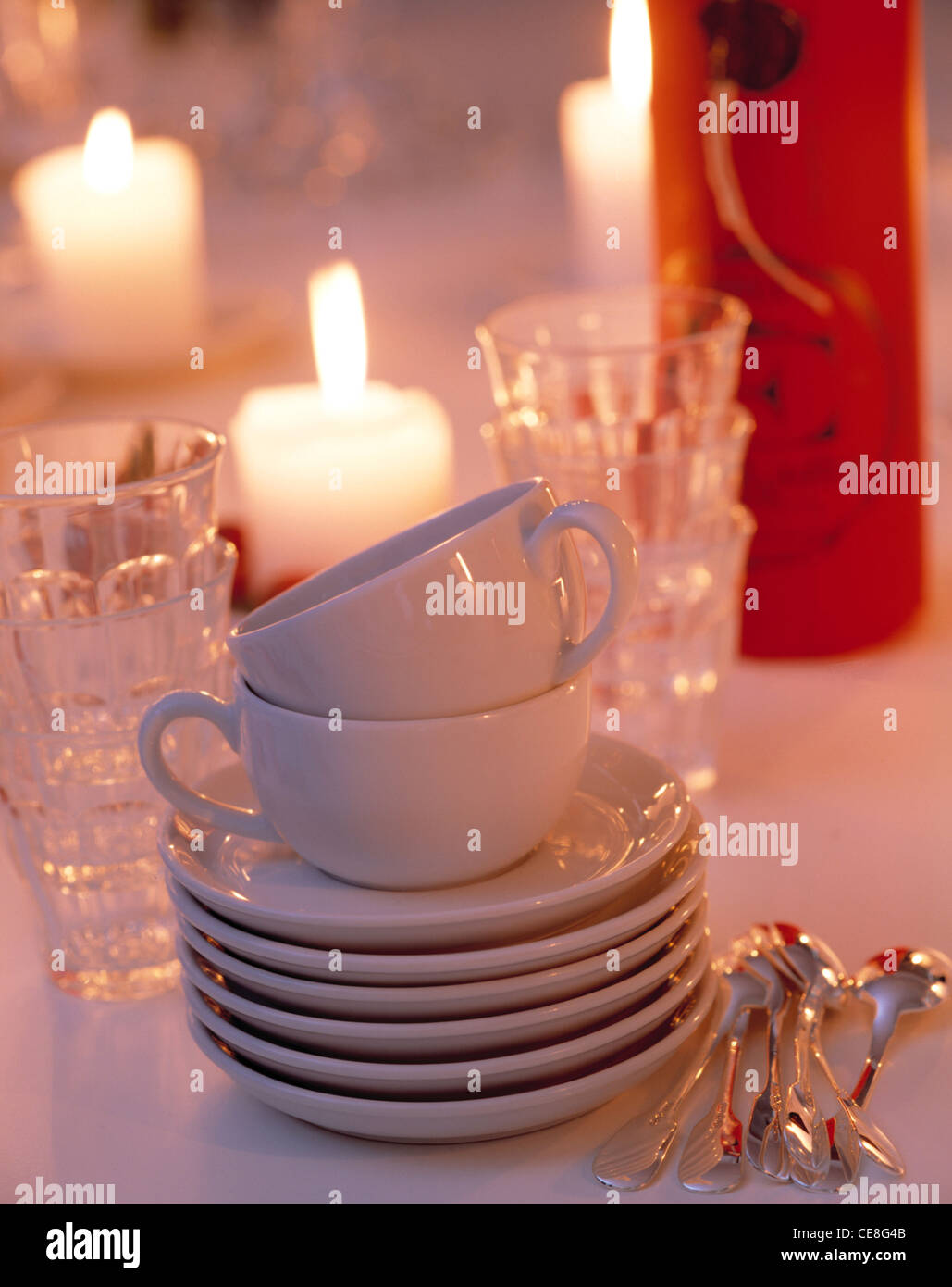 Still: Coffee cups, water glasses Stock Photo - Alamy