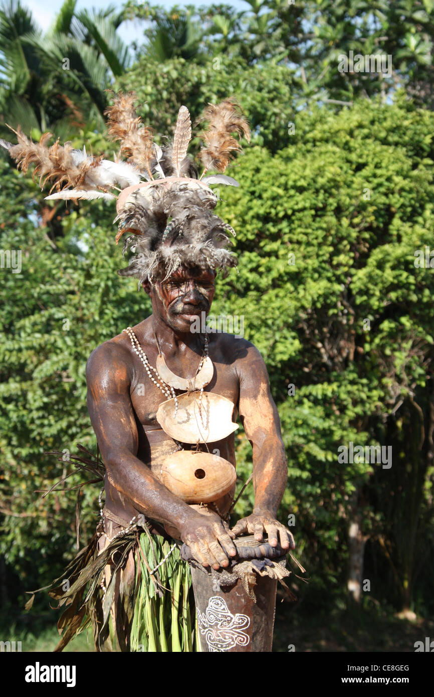 Tribesman from a remote village on the Karawari River in Papua New ...