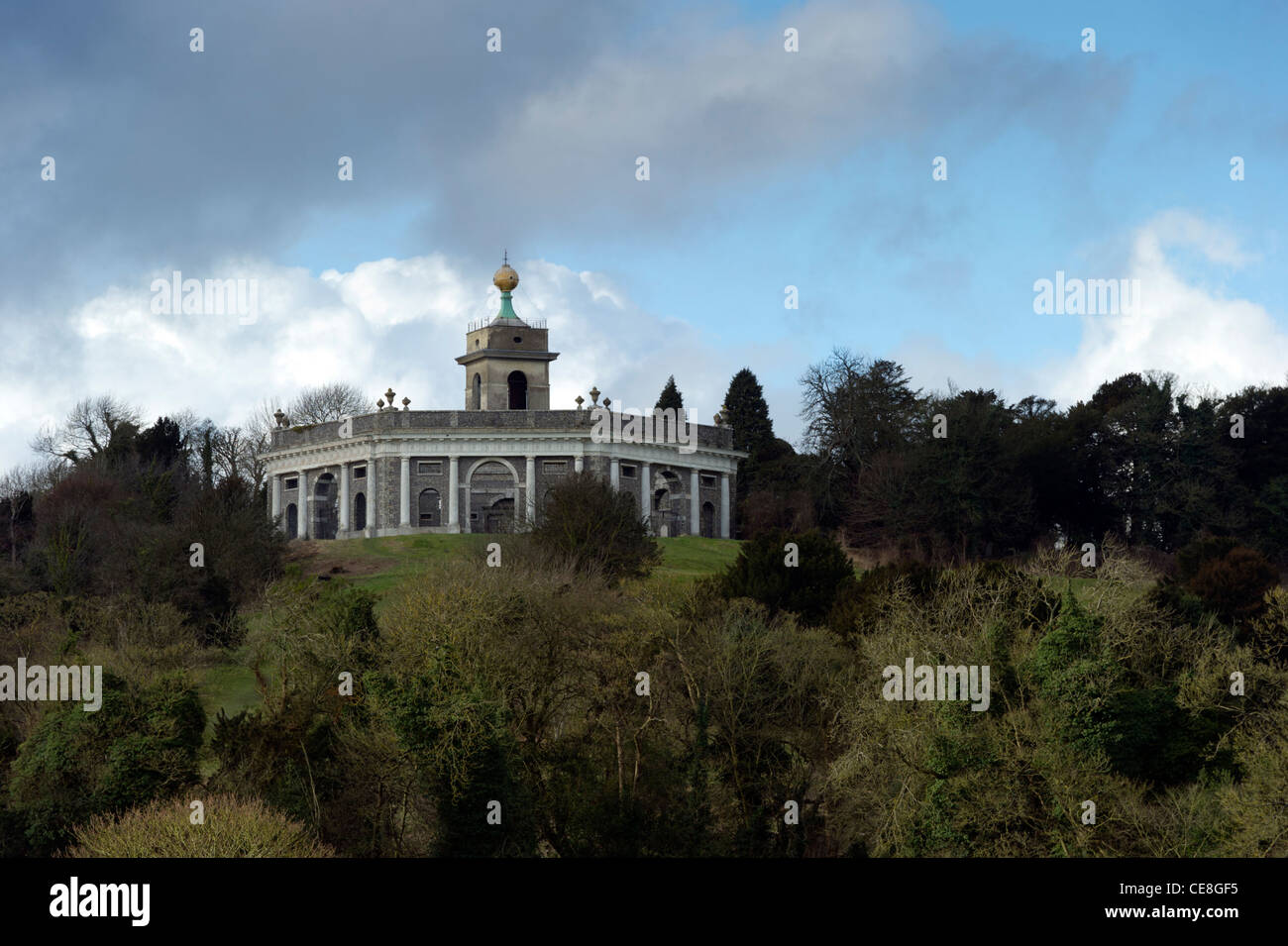 A distant view of Dashwood Mausoleum on the summit of West Wycombe Hill ...
