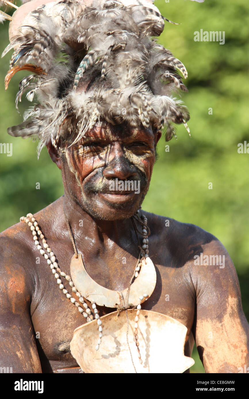 Tribesman from a remote village on the Karawari River in Papua New ...