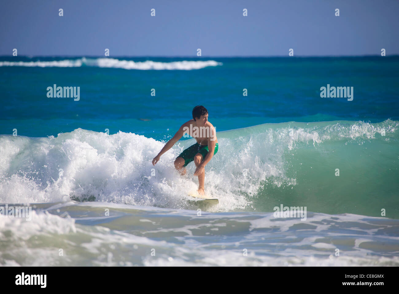 young asian american man surfing in hawaii Stock Photo - Alamy