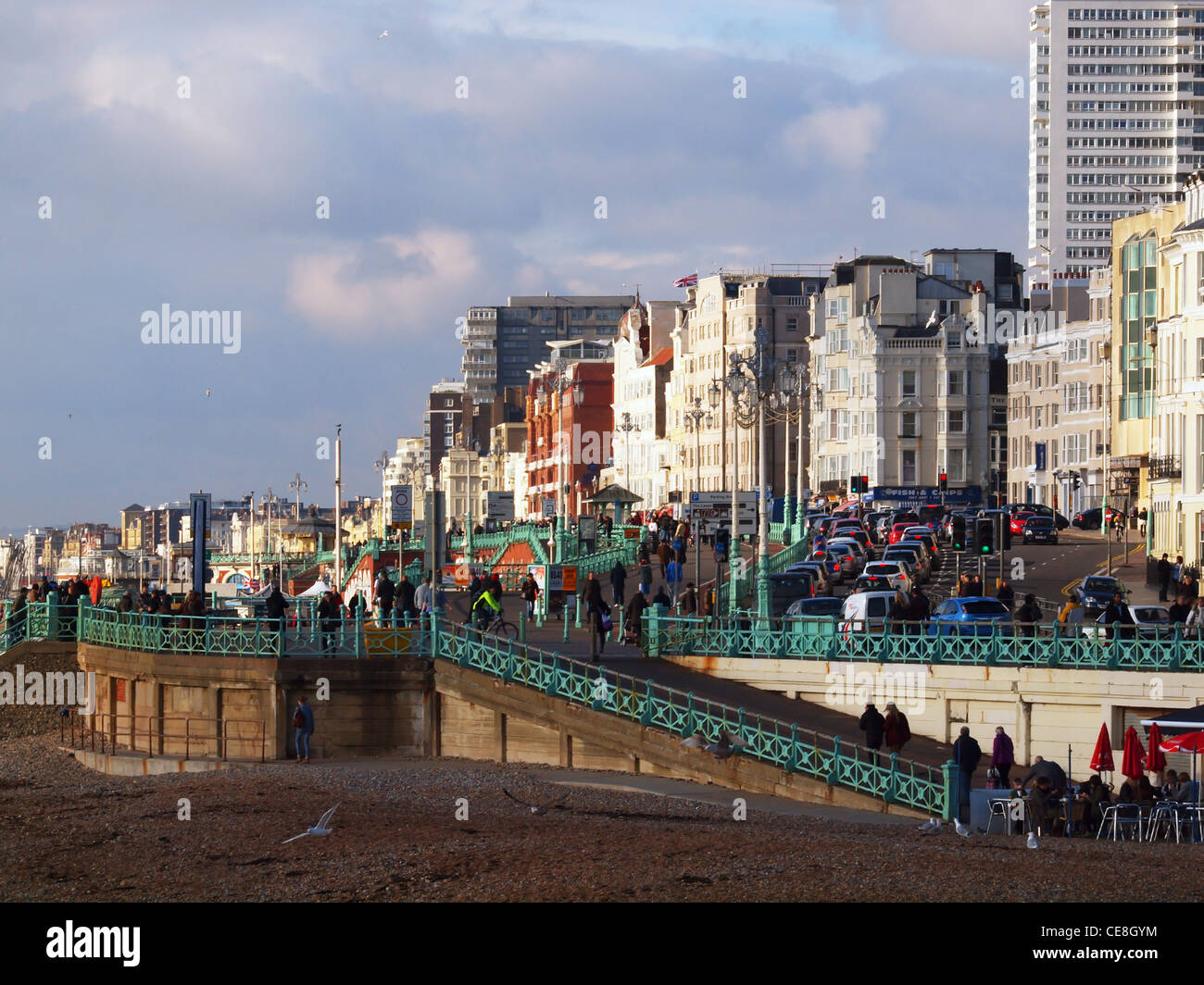 Brighton's busy sea front, with traffic driving into the city centre ...