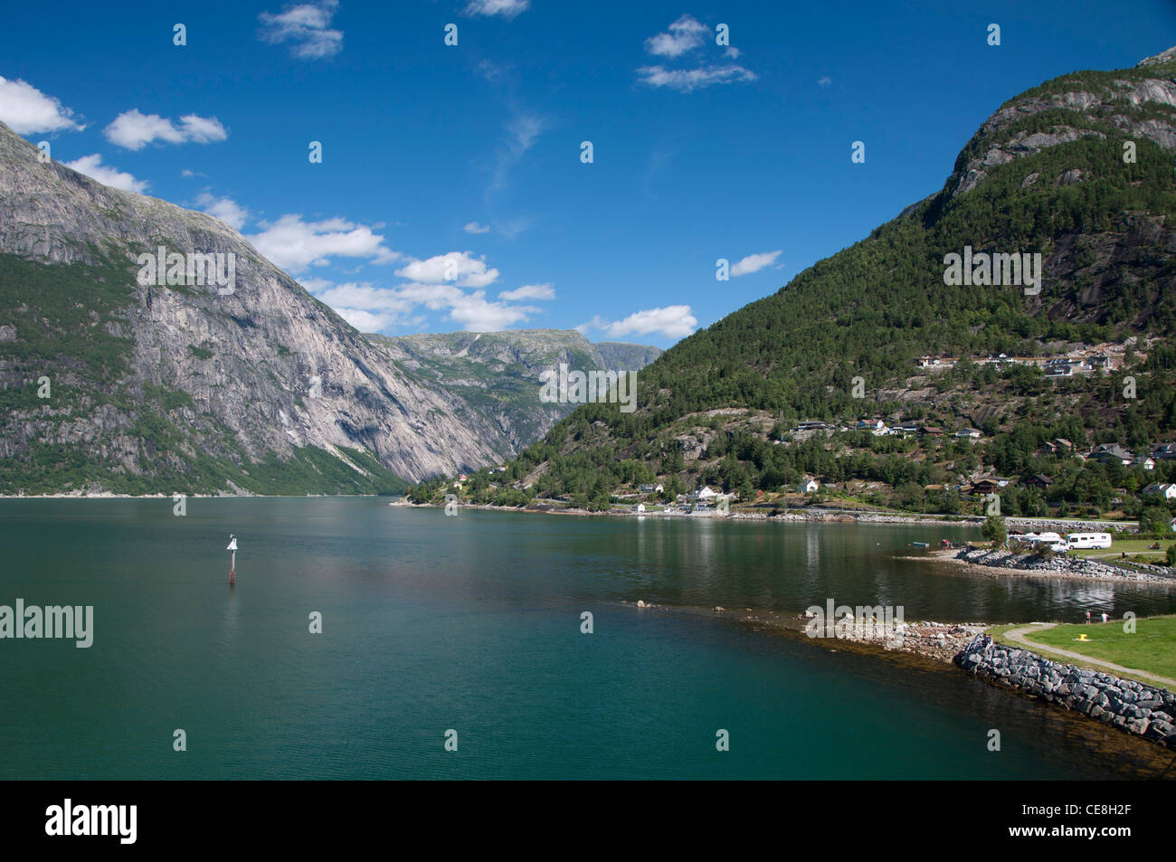 Eidfjord Norway scenic landscape in sunny weather with mountains water ...