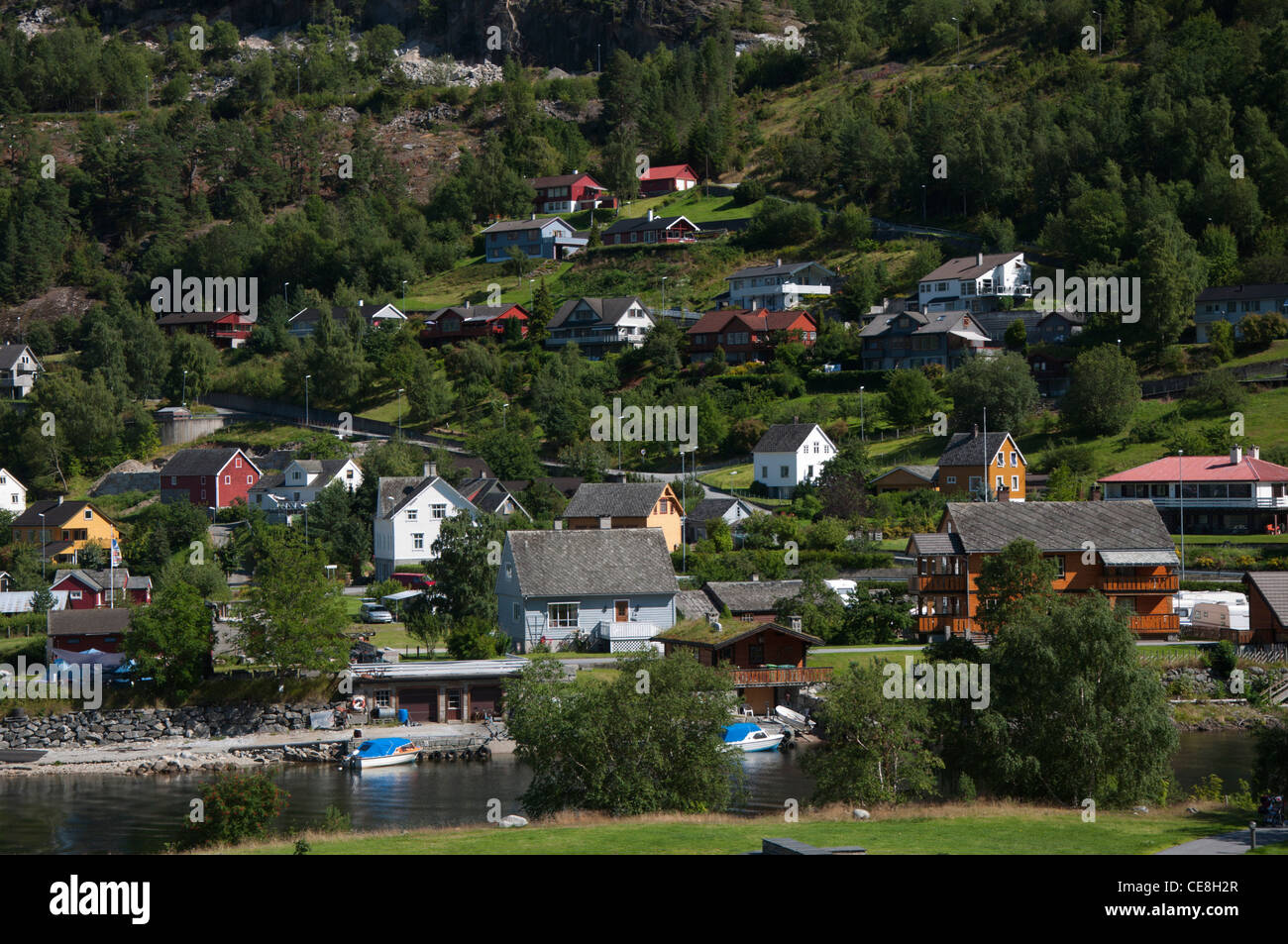 Eidfjord Norway showing town with dwellings in mountainside setting ...