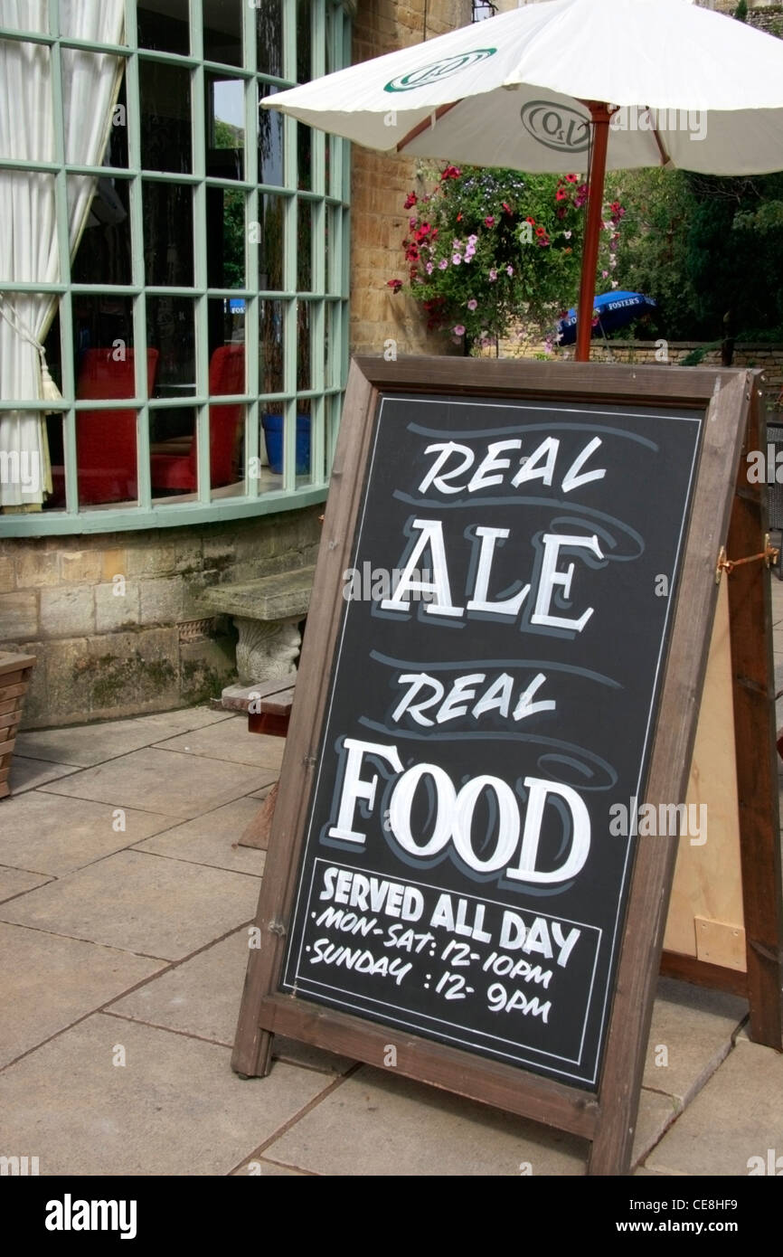Real Ale Real Food Sign outside restaurant in Bourton on the Water in ...