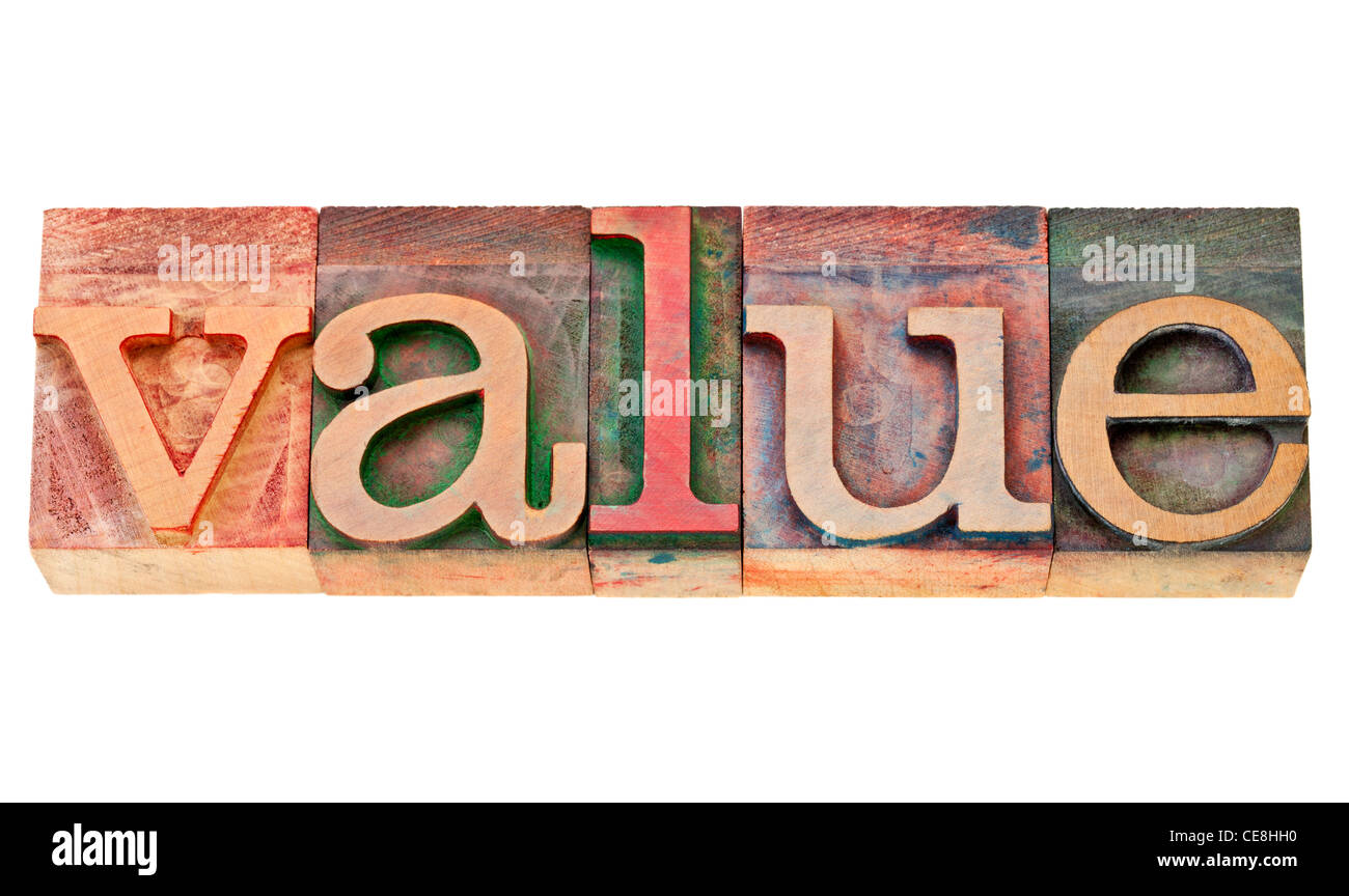 value - isolated text in vintage letterpress wood type Stock Photo - Alamy