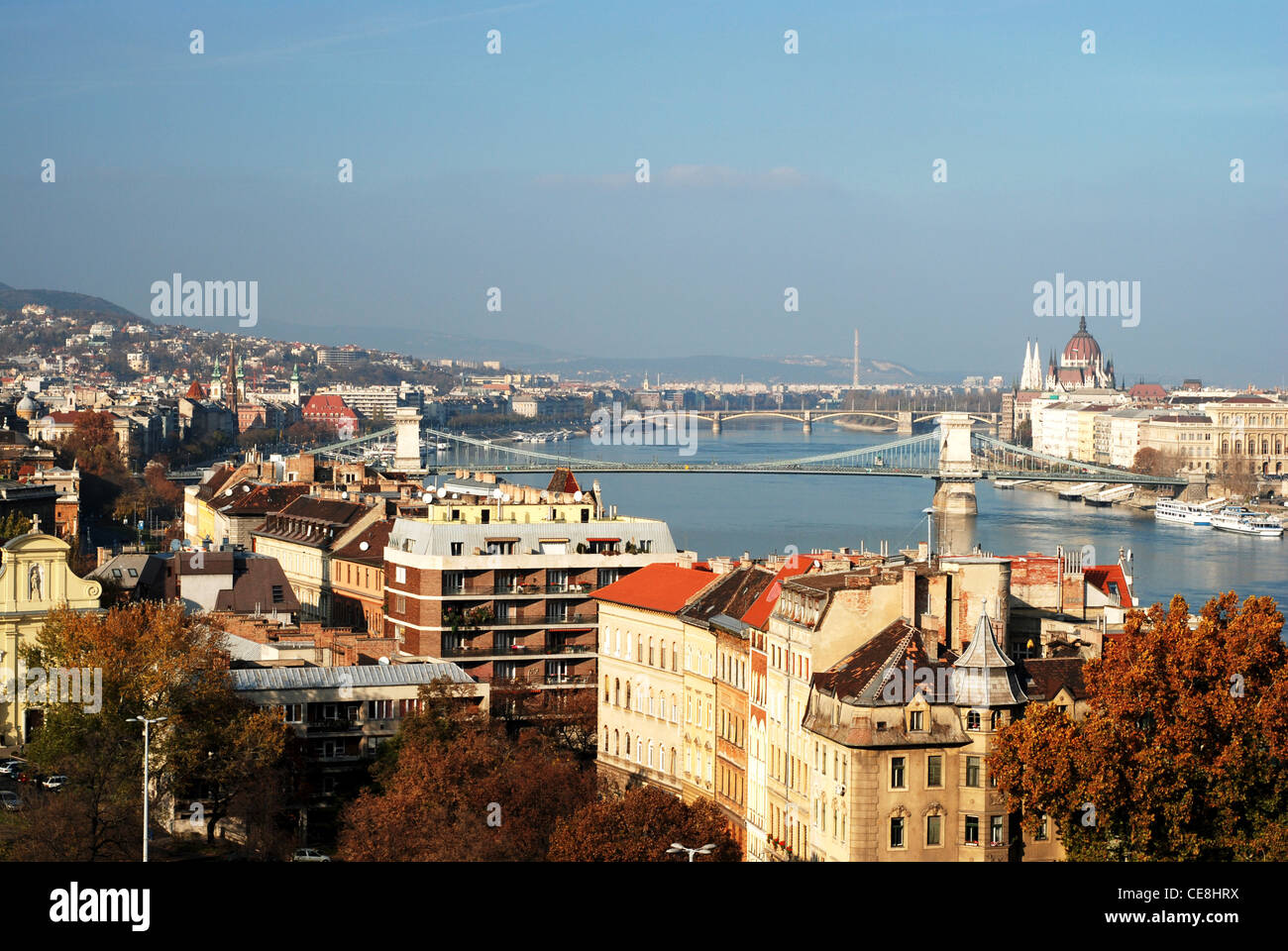 Budapest with Danube river and with Parliament building in background ...
