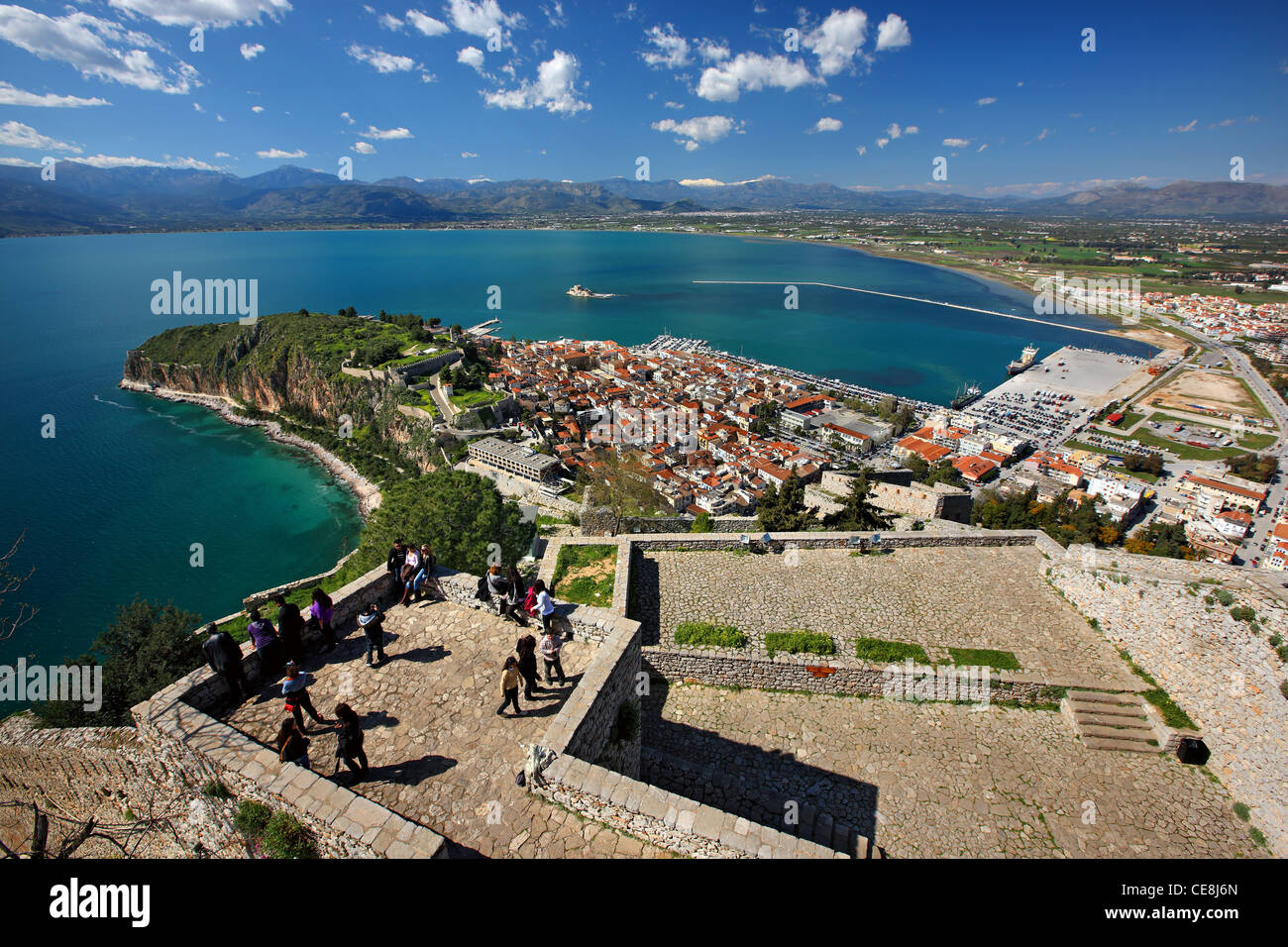 Panoramic view of Nafplio town and the Argolic gulf from Palamidi ...