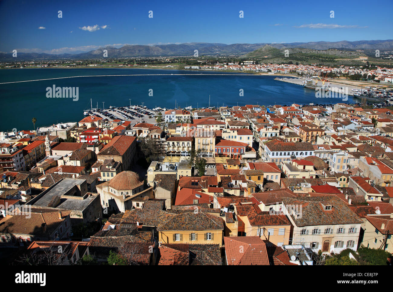 Panoramic view of the old part Nafplio town and the Argolic gulf from ...