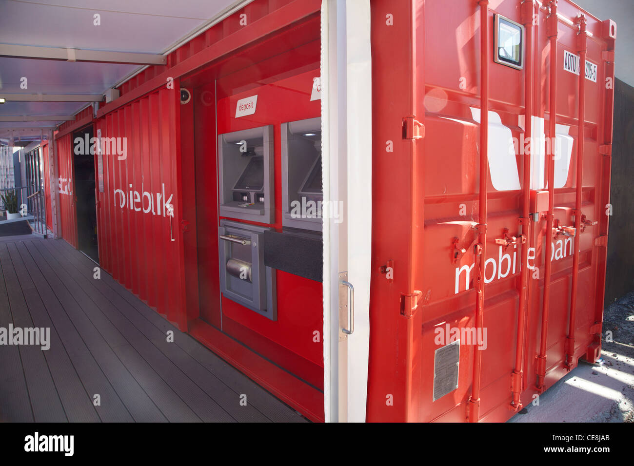 Bank in shipping container at Re:START container mall, Cashel Street ...