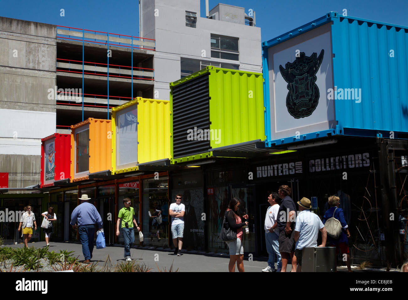 Shoppers at Re:START container mall, Cashel Street, Christchurch ...
