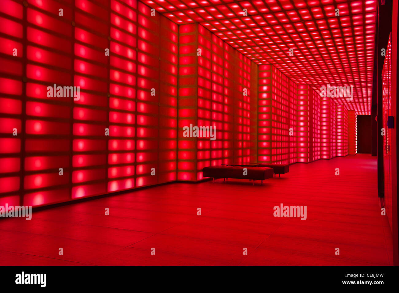 Red lighting wall lobby / entrance room to night club or disco Stock ...