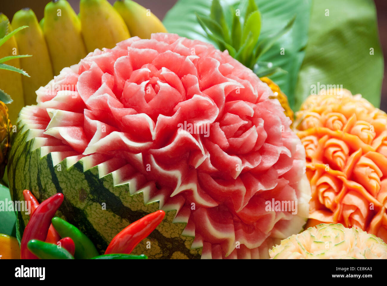 Thai carved watermelon Stock Photo - Alamy