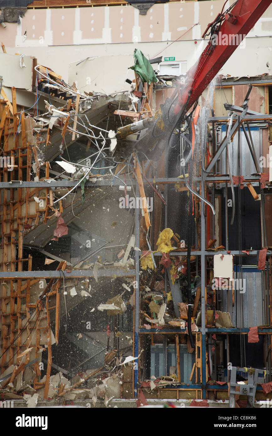 Earthquake-damaged building being demolished, Colombo St, Christchurch ...