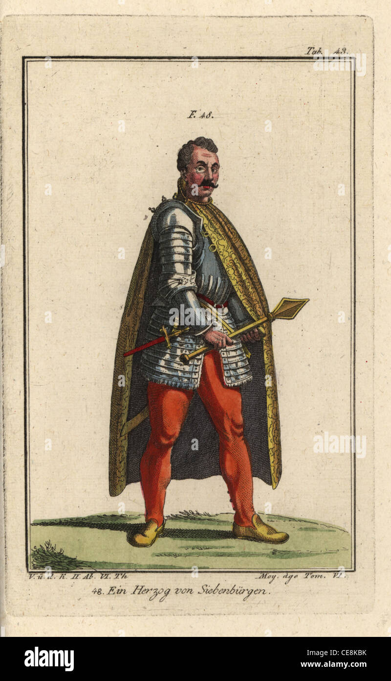 A duke of Transylvania in armour and cloak, holding a mace Stock Photo ...