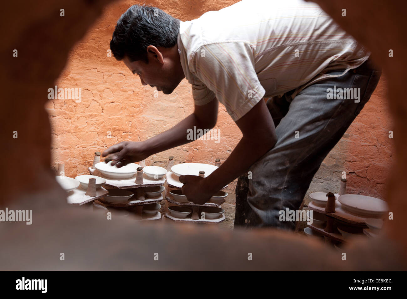 traditional Jaipur pottery making, at a pottery factory in Sanganer ...