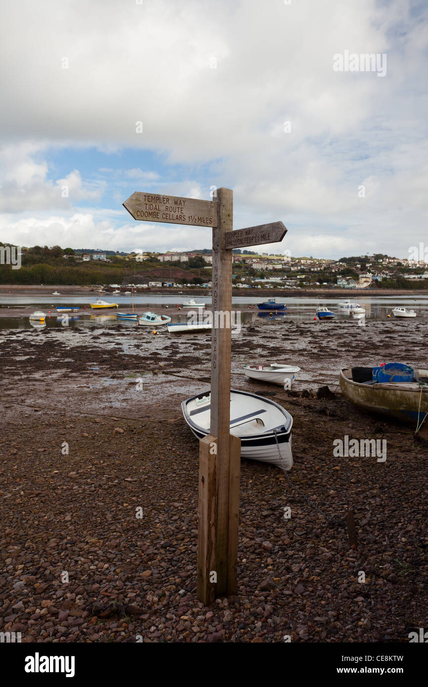 Newly installed footpath marker on the beach at Shaldon, Devon Stock ...