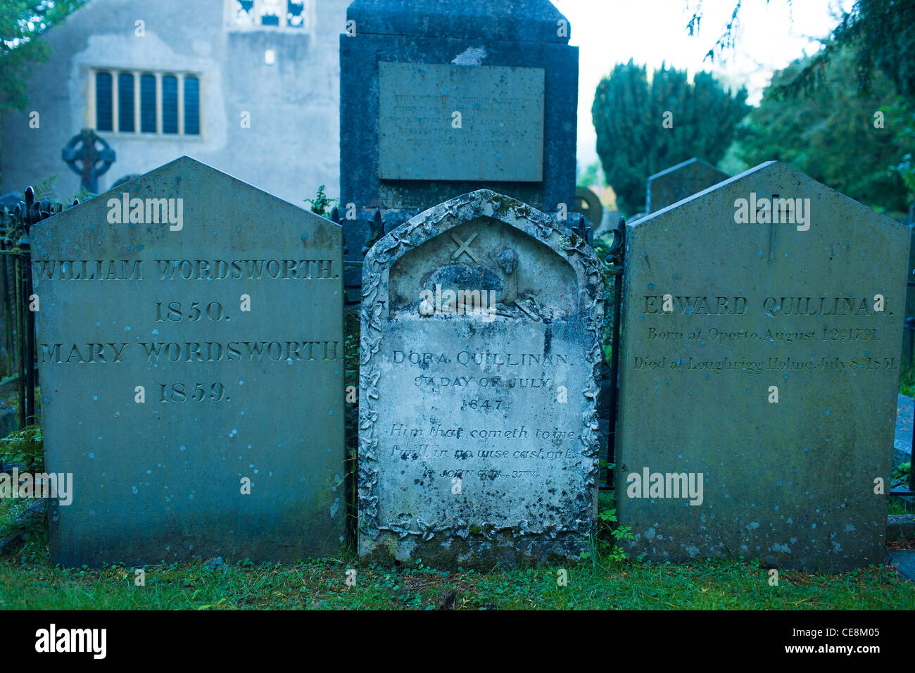 The grave stone of William Wordsworth and his wife Mary next to the ...