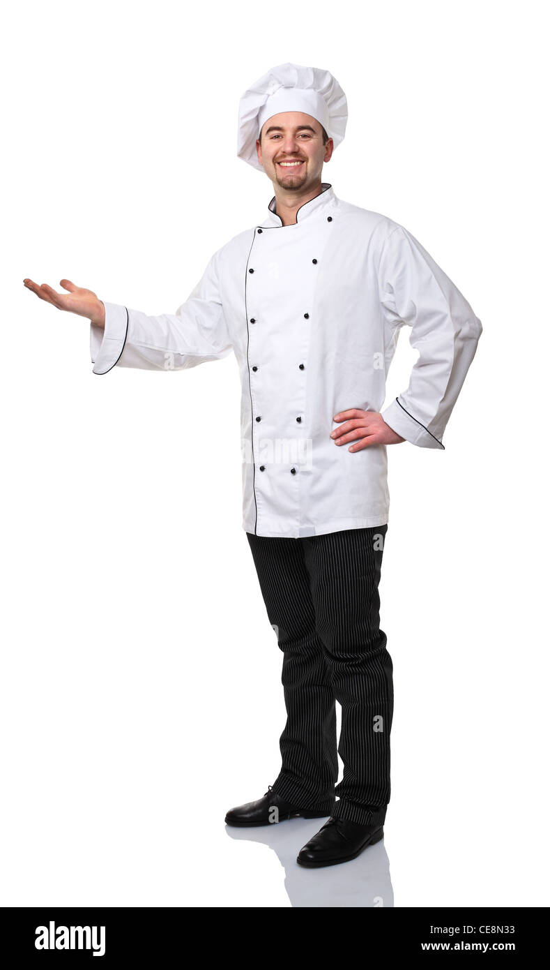 smiling caucasian chef on white background Stock Photo - Alamy