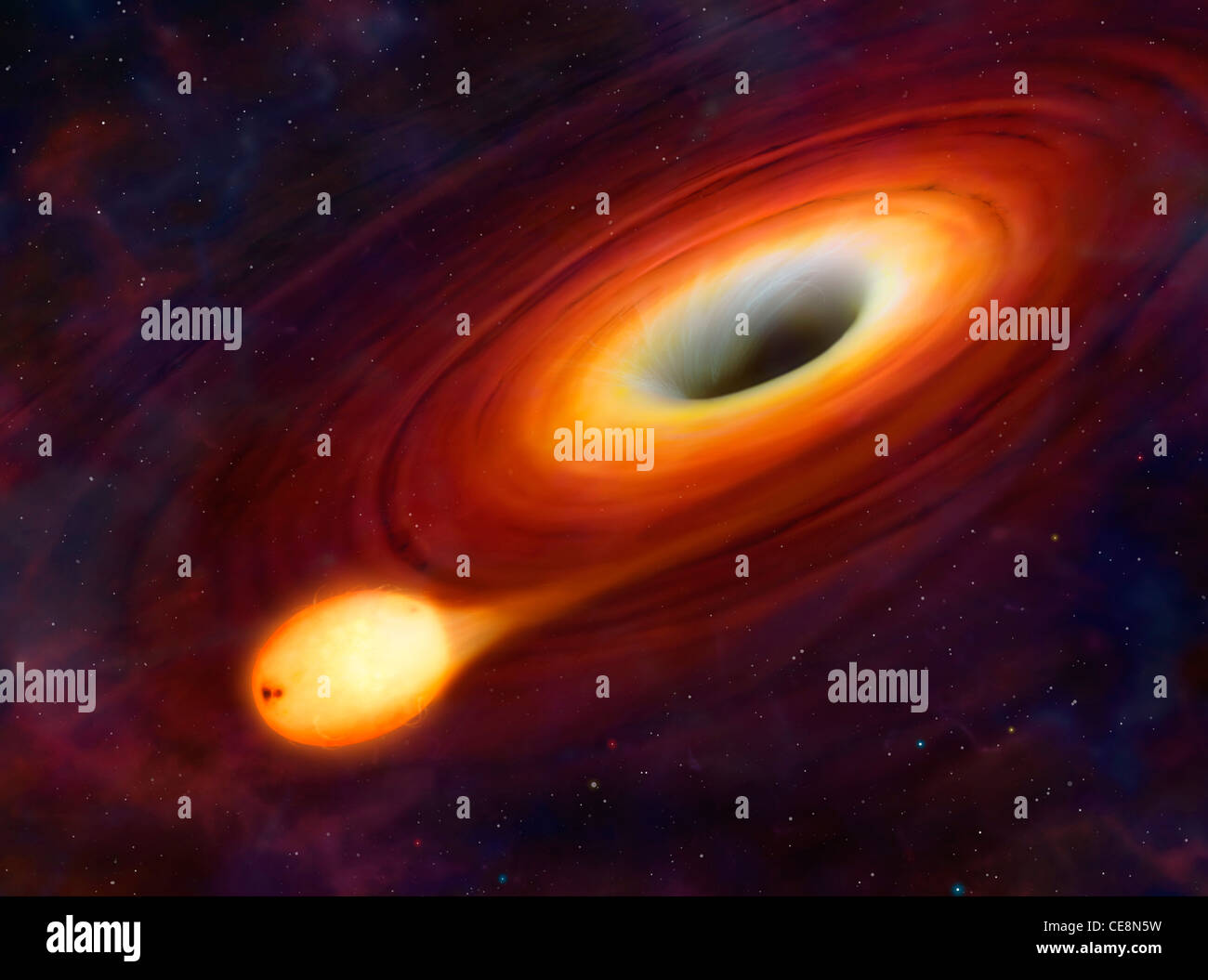 This artwork shows a star being distorted by its close passage to a ...