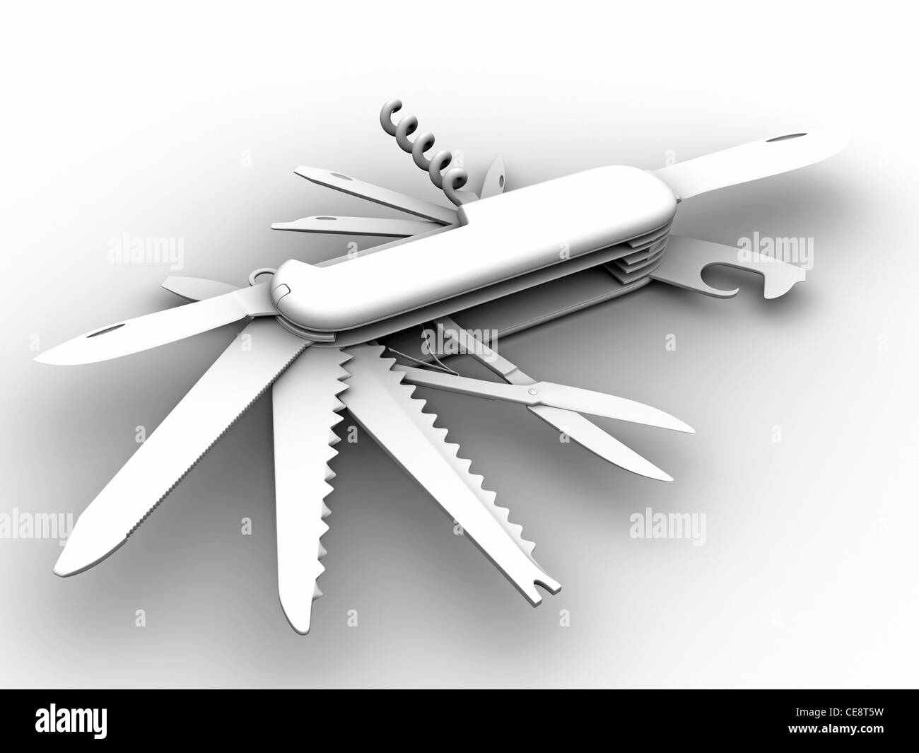 Computer artwork of a Swiss army knife/penknife. Various tools folded ...