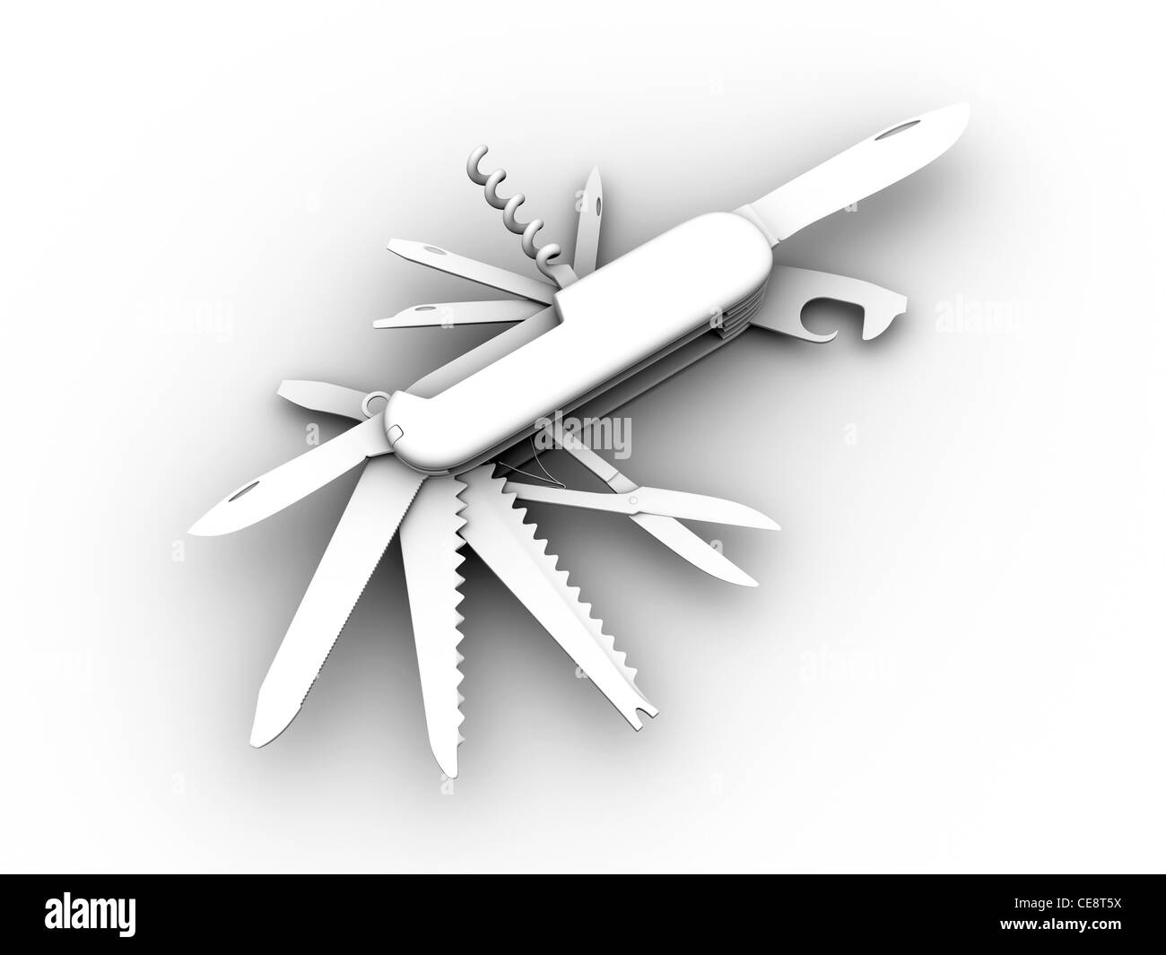 Computer artwork of a Swiss army knife/penknife. Various tools folded ...