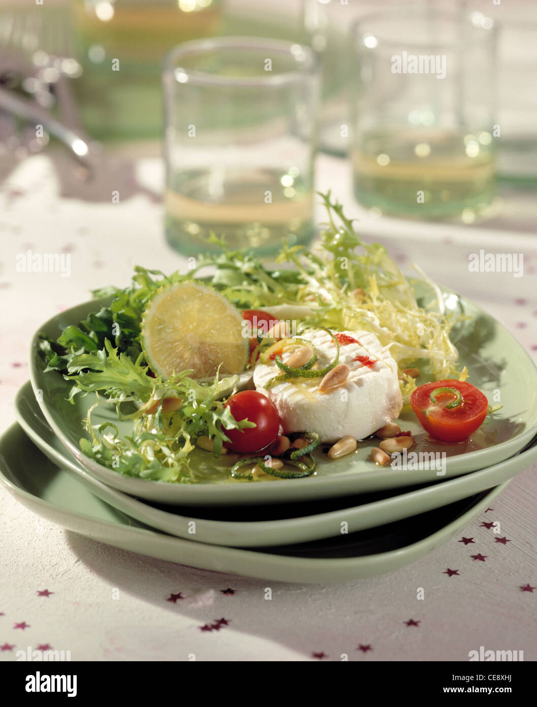 Marinated goat cream cheese on lettuce Stock Photo - Alamy