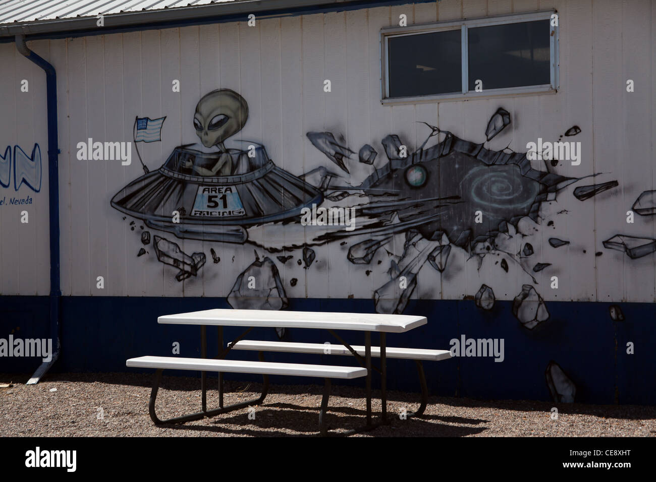 graffiti art of a alien space ship at Rachel Nevada Stock Photo - Alamy