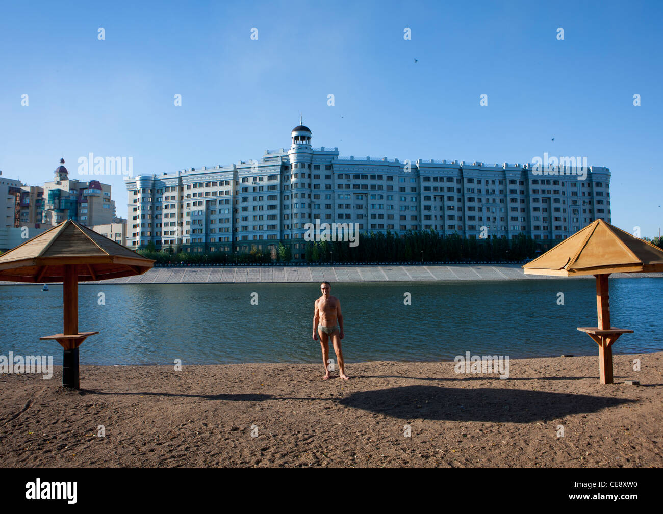 Beach on Ishim River in front of Kursk Building, Astana, Kazakhstan ...