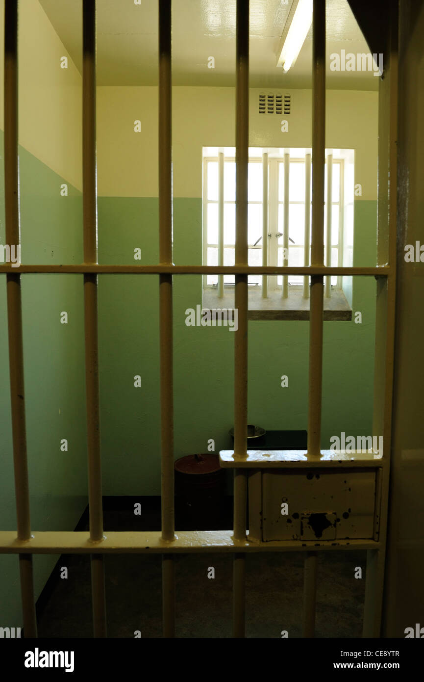 Prison cell of Nelson Mandela on Robben Island off the coast of Cape ...