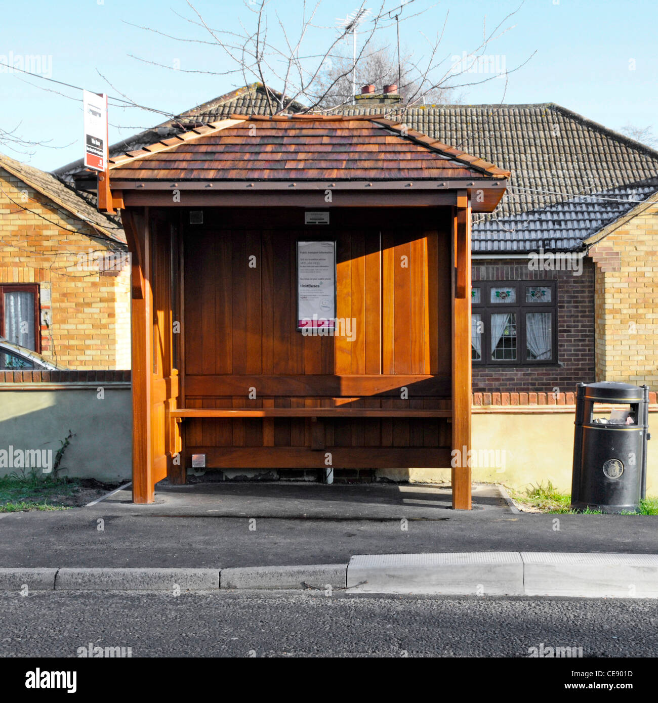 New village bus shelter at bus stop showing alterations made to ...