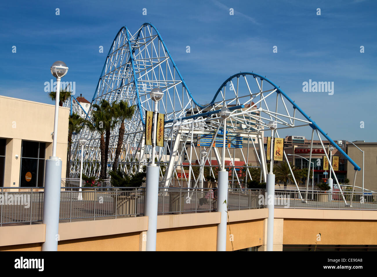 A street scene with the Pike sign at Rainbow harbor Long Beach ...