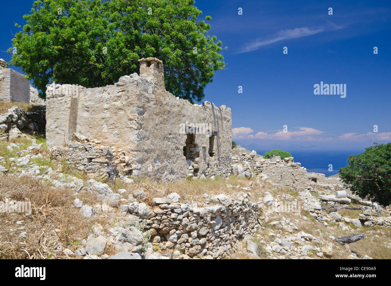 Ruins around abandoned hill town of Mikro Chorio on Tilos Island ...