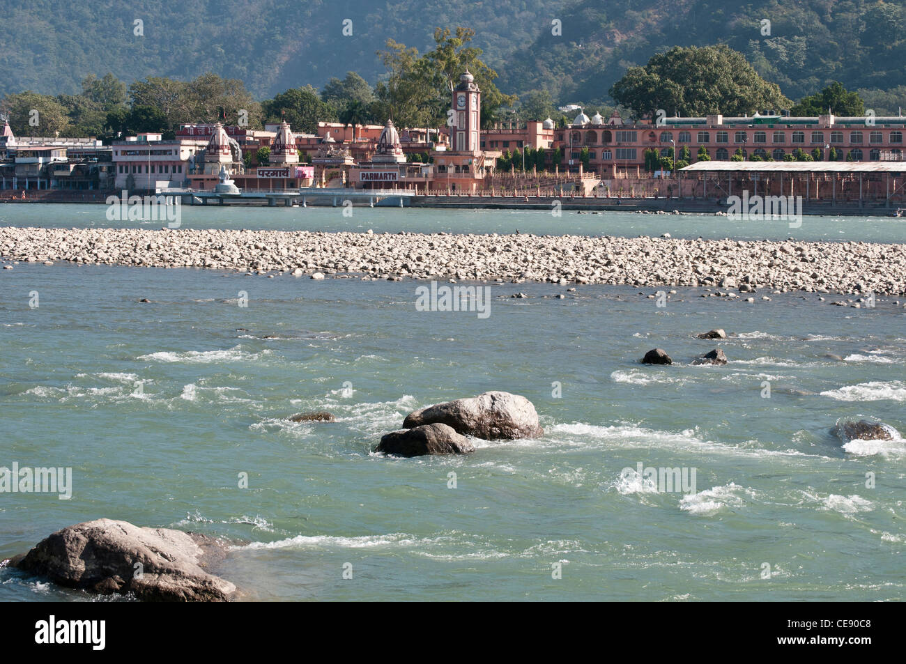 View of the Ganges river and Swarg Ashram, Rishikesh, Uttarakhand ...