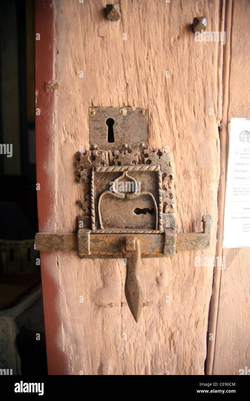 Old door latch and keyhole of a church, Loire Valley France Stock Photo ...