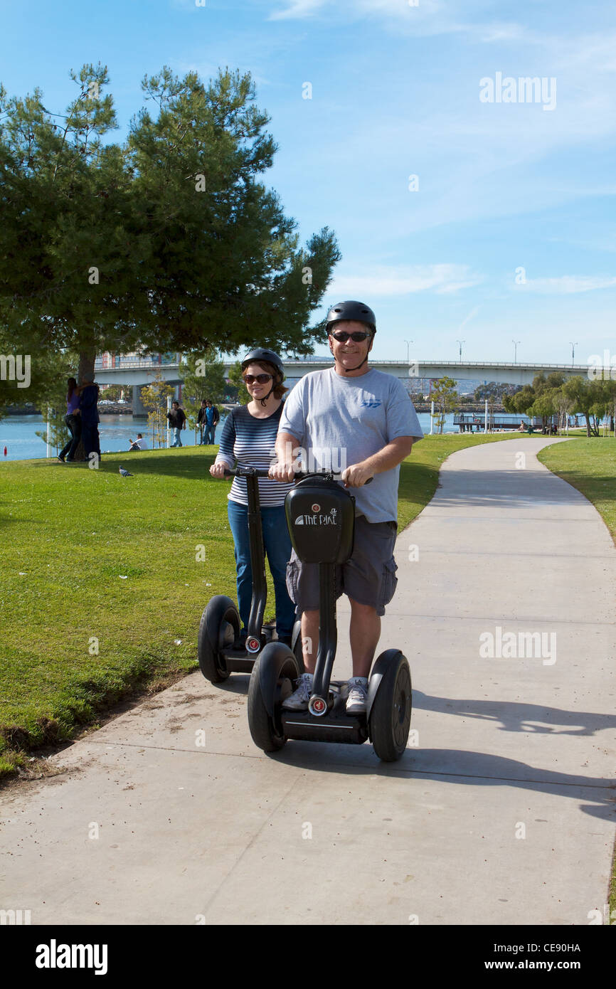 People riding Segways at Rainbow harbor Long beach California Stock ...