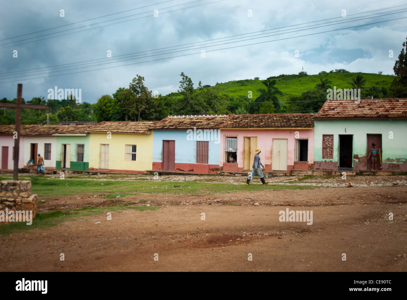 Beautiful, colorful houses in Trinidad, Cuba with a dramatic sky and ...