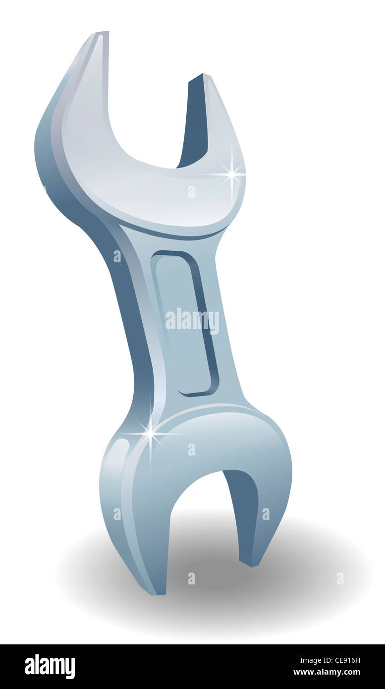 Illustration of a shiny metal cartoon spanner Stock Photo - Alamy