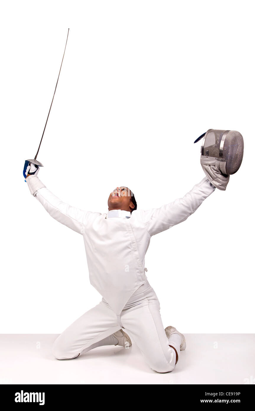 Male fencer isolated in white Stock Photo - Alamy