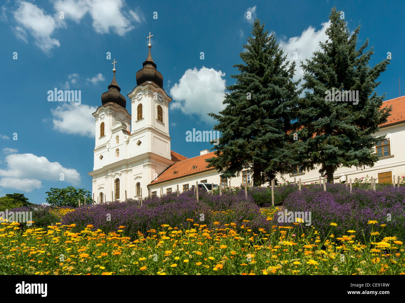 Baroque Church and Convent of Benedictine Abbey in Tihany, Lake Balaton ...
