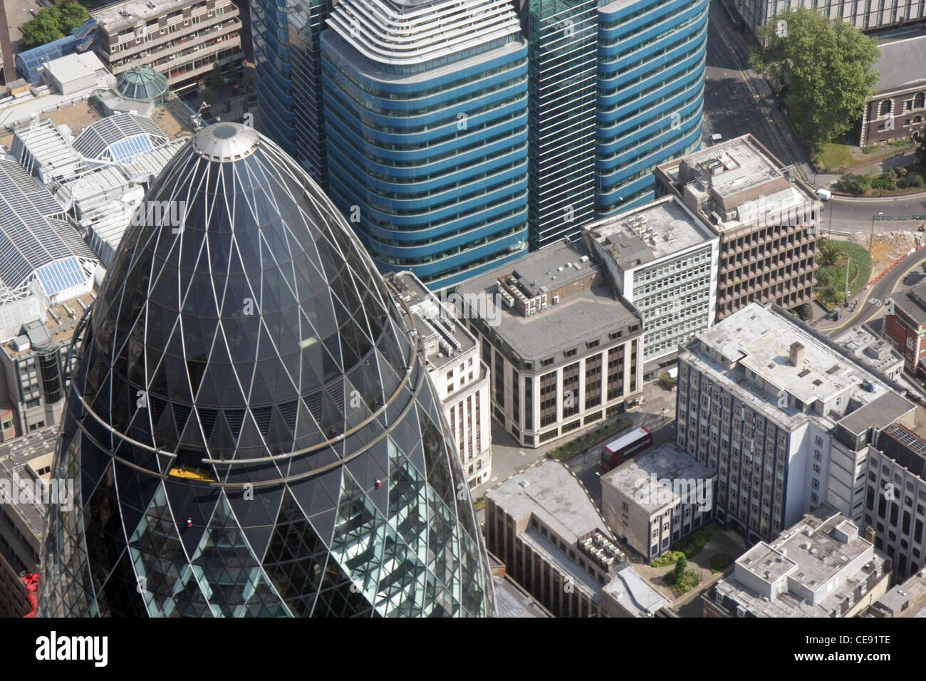 Aerial view of 30 St Mary Axe, The Gherkin building, a London Landmark ...