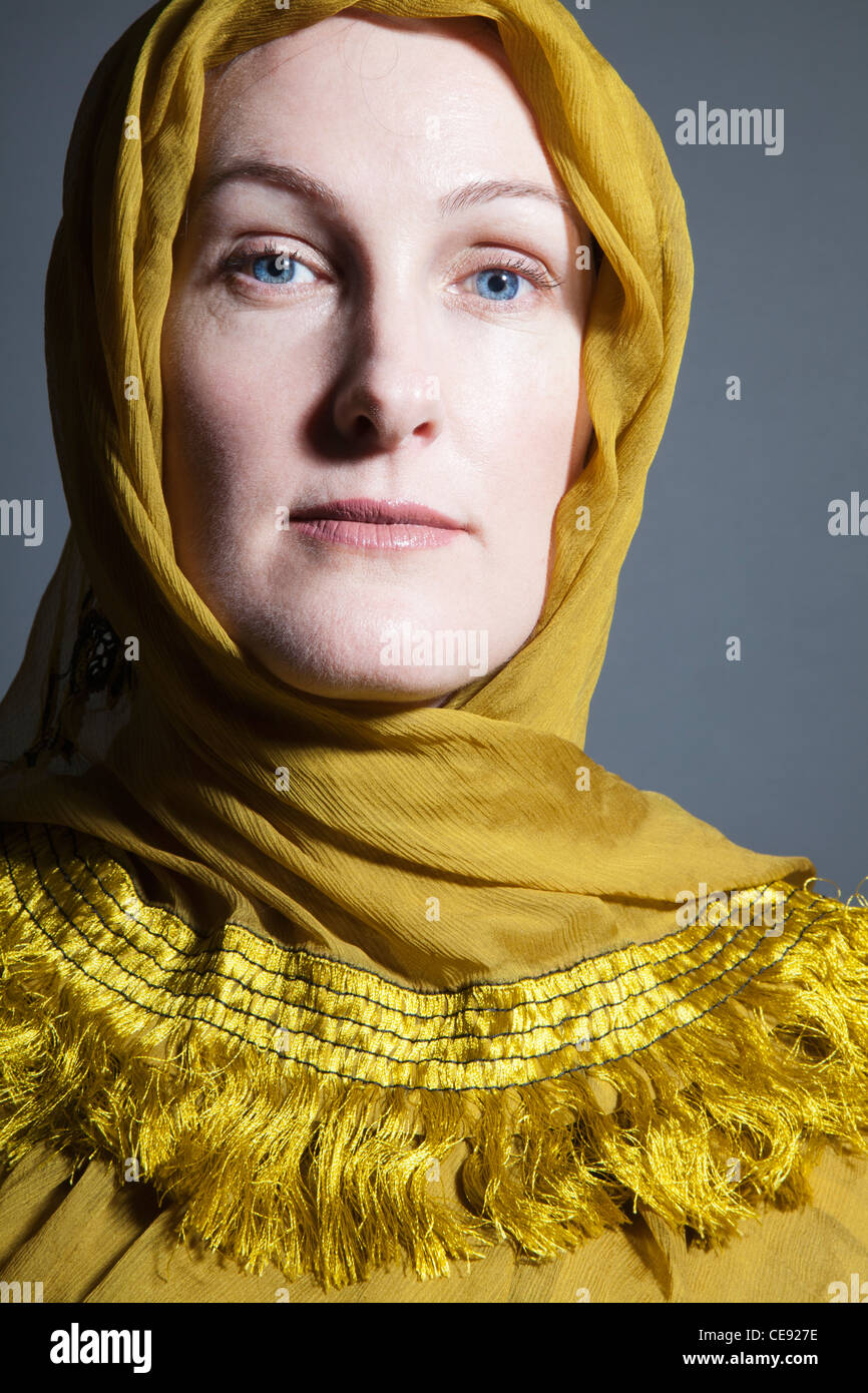 Woman wearing Yellow Shawl - Portrait Stock Photo - Alamy
